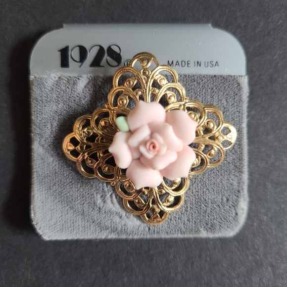 1928 | Jewelry | Vintage Brooch 928 Brand 15 Filigree With Ceramic Pink ...